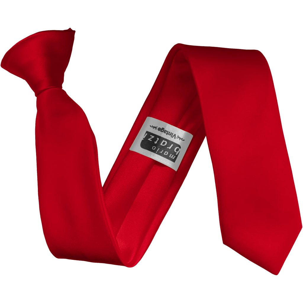 Red Italian Satin Skinny Clip On Tie - Wrexham Club Ties Ltd
