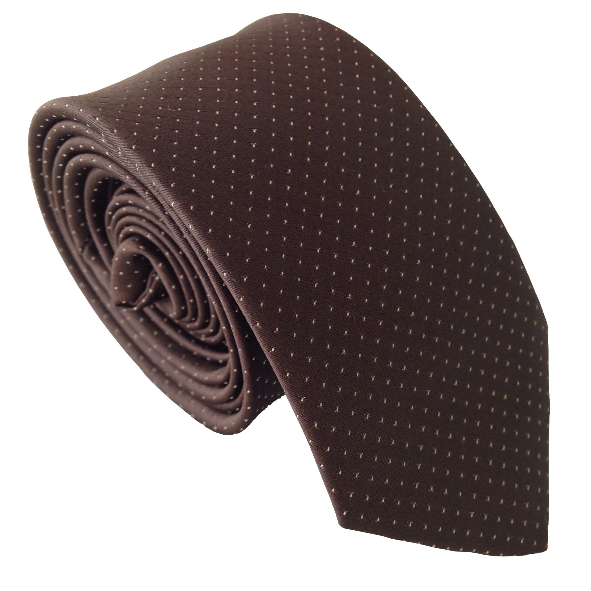 Men's Skinny Mini Polka Dot Spotted Neck Tie - Brown with White Spots ...